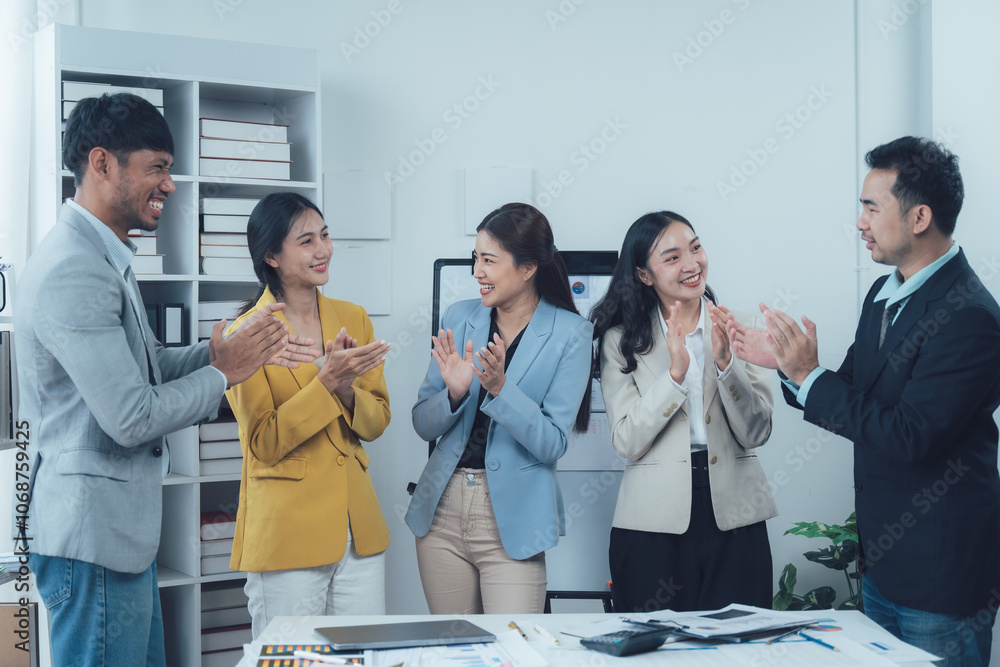 Business Team Applauding Success: A diverse group of professionals ...