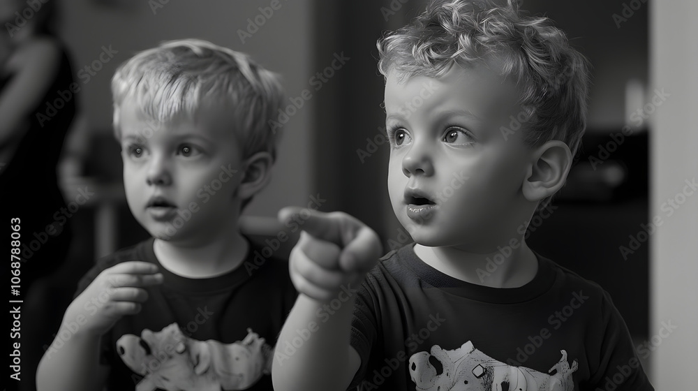 Two Identical Twins, a Boy and a Girl, Sitting on a Bench and Looking ...