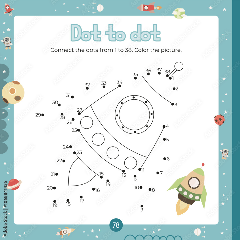 Vecteur Stock Outer Space activities for kids. Dot to dot game – Rocket ...