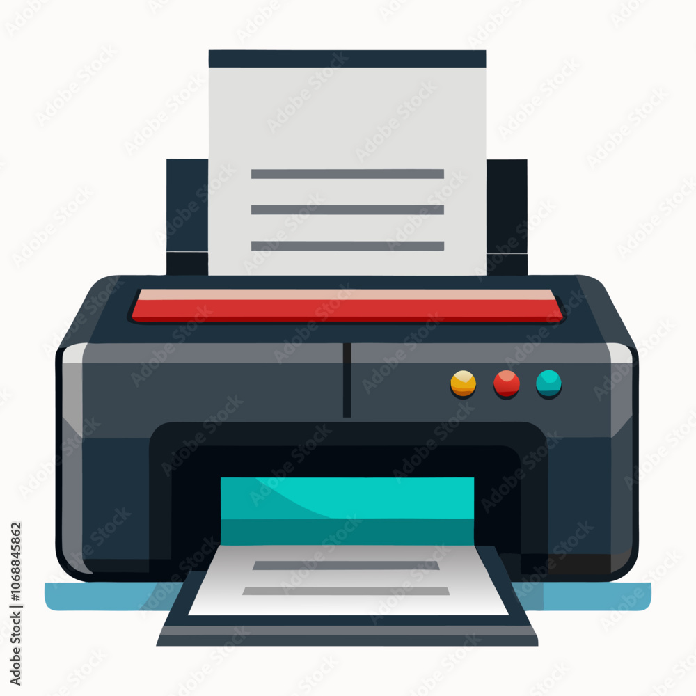 Vector illustration of a modern, minimalist digital home printer with a ...