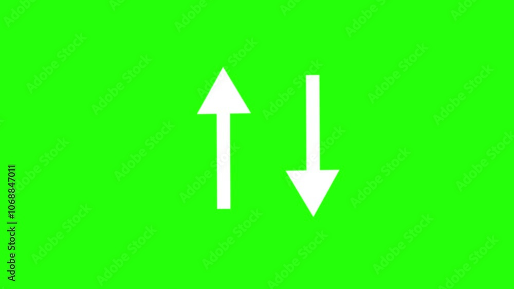 white arrows pointing up and down animation on a green screen ...