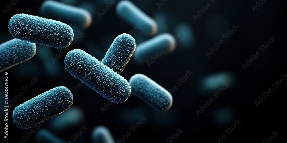 Bacteria exposure under a microscope concept. A close-up view of ...