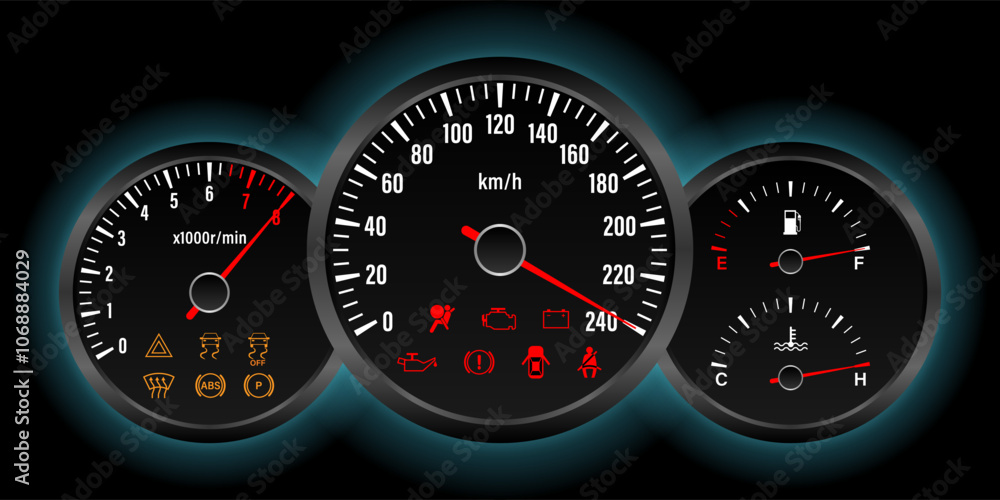 Car Dashboard. Car Panel Display. Car Speedometer Dashboard. Tachometer ...