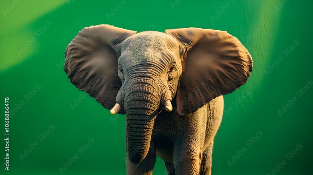 Portrait of a elephant on a green background in the studio. Elephant ...