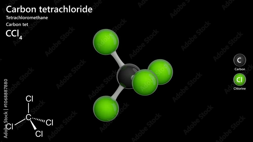 Carbon Tetrachloride Solvent Animated 3d Model Of A Molecule Molecular Formula Ccl4