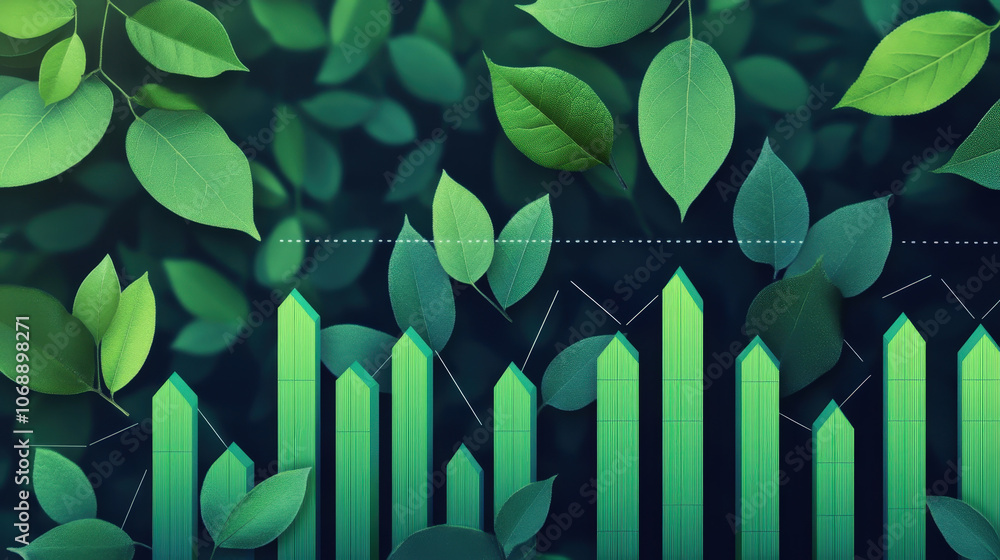 Financial charts with green leaves symbolize growth and sustainability ...