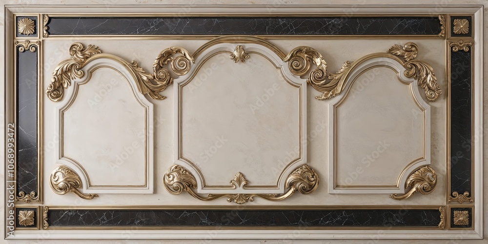 Luxury Gold Wall Panel Set in Beige and Black Marble for Modern ...