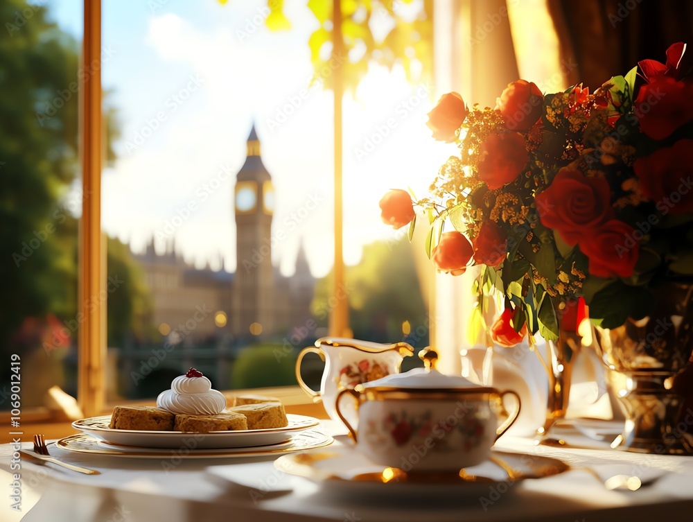 Elegant English afternoon tea with scones, clotted cream, and tea, Big ...