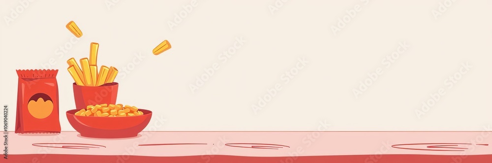 Vibrant red background with a hungry theme, featuring an assortment of ...