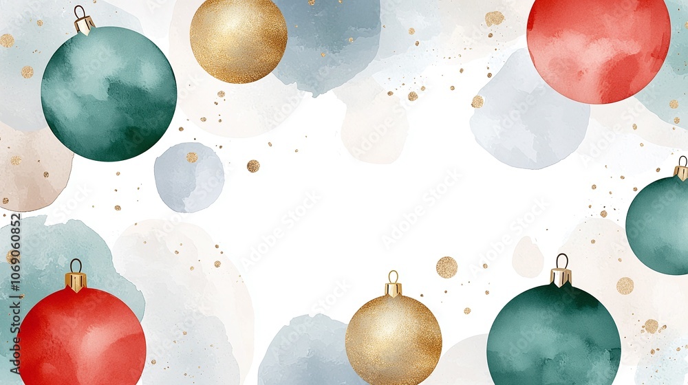 Festive watercolor baubles in different shapes and sizes, painted in ...
