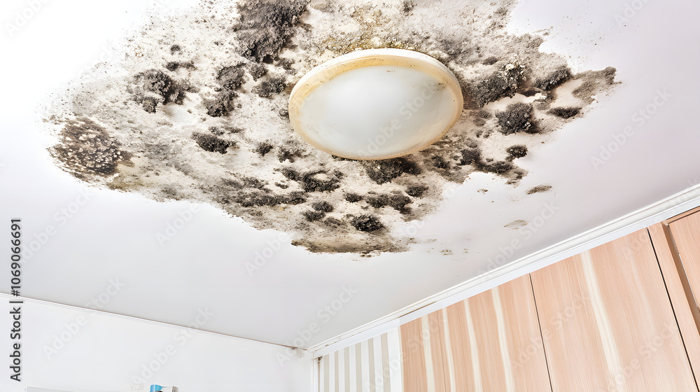 Close-Up of a Moldy Ceiling in an Old Apartment, Showing Water Stains ...