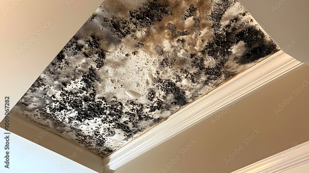 Close-Up of a Moldy Ceiling in an Old Apartment, Showing Water Stains ...