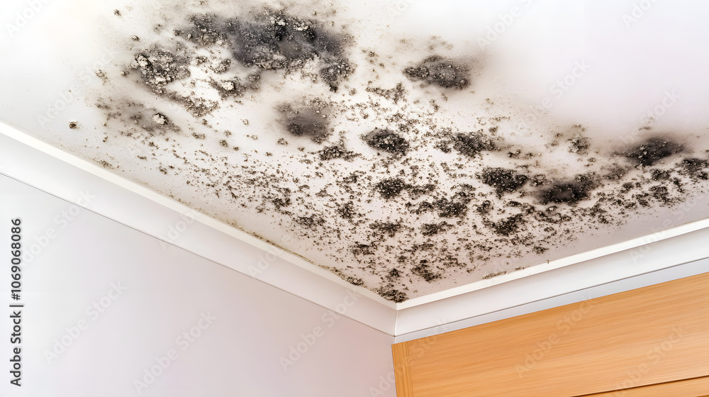 Close-Up of a Moldy Ceiling in an Old Apartment, Showing Water Stains ...