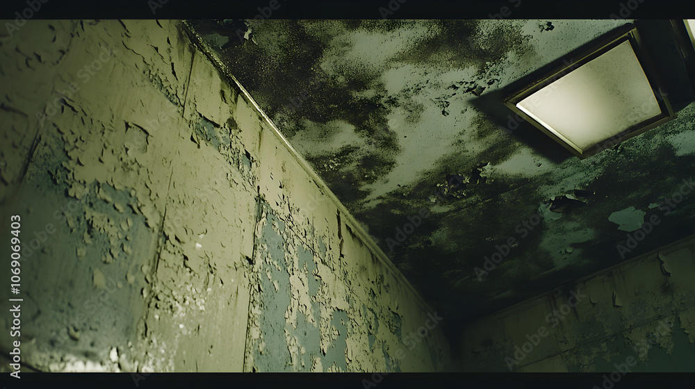 Close-Up of a Moldy Ceiling in an Old Apartment, Showing Water Stains ...