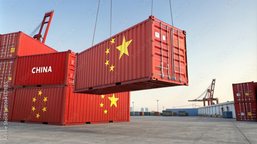 Shipping Containers from China at Port Facility Stock Photo | Adobe Stock