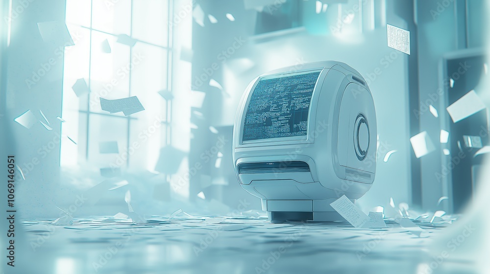 High-Tech Printer with Holographic Display, Representing Advanced ...