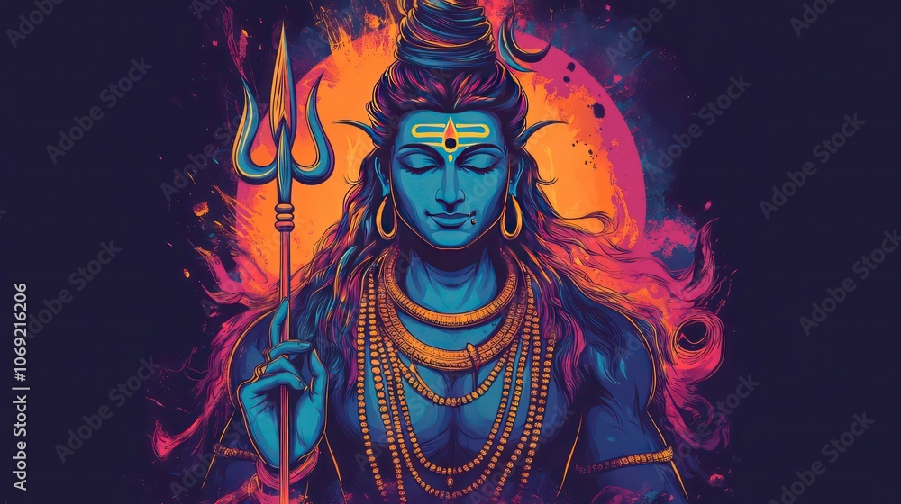Hindu god Shiva, Colorful indian hindu God Shiva hand holding Trident ...
