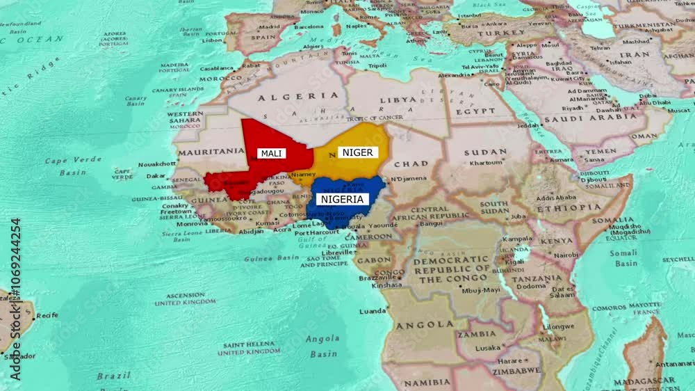 Political map of Nigeria and niger and Mali.Map of Nigeria and niger and Mali with borders ...