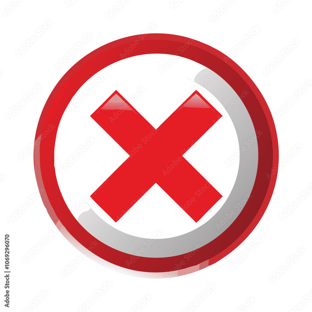 Red Crossed Circle Icon for Error or Warning, Circular icon with a red ...