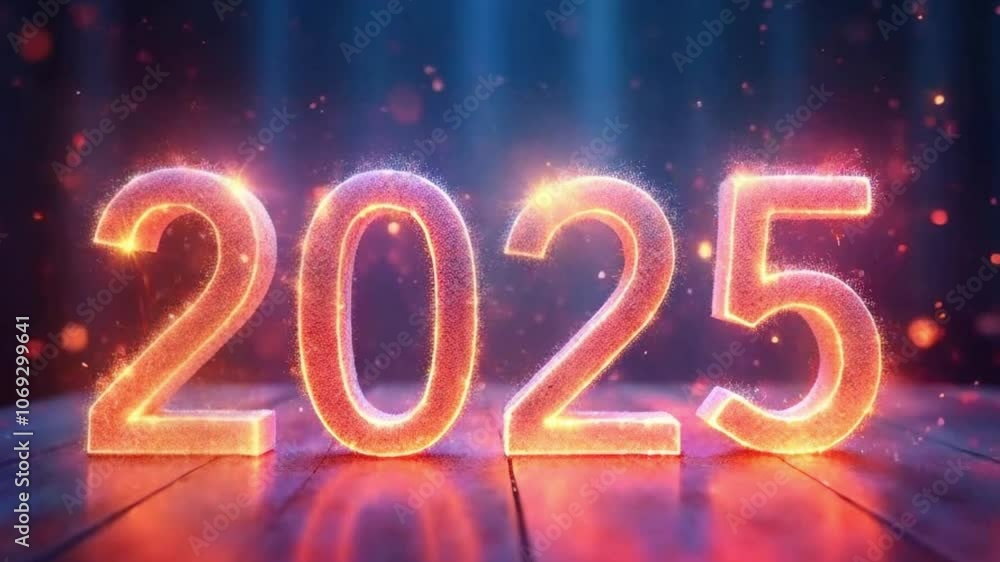 Create a vibrant 4K video showcasing the numbers "2025" in animated ...