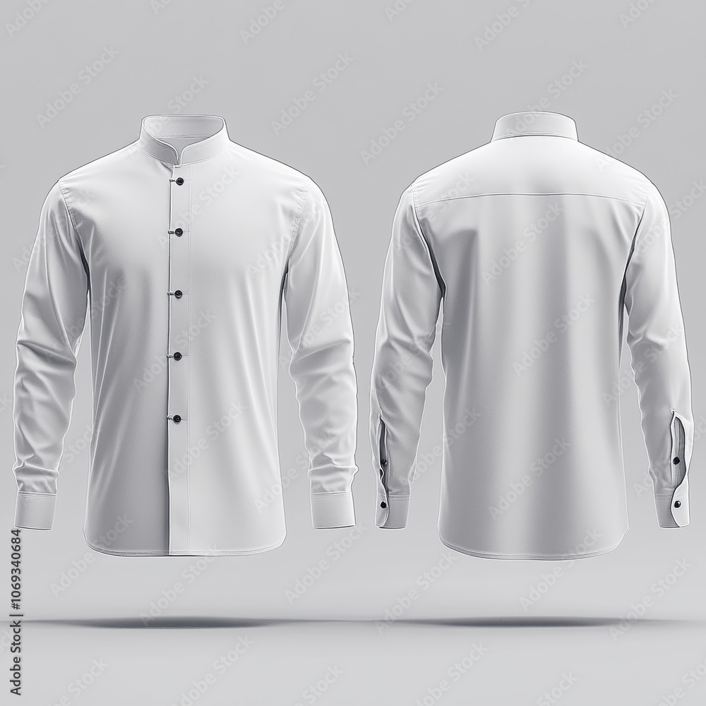 Stylish white dress shirt with a mandarin collar and contrasting ...