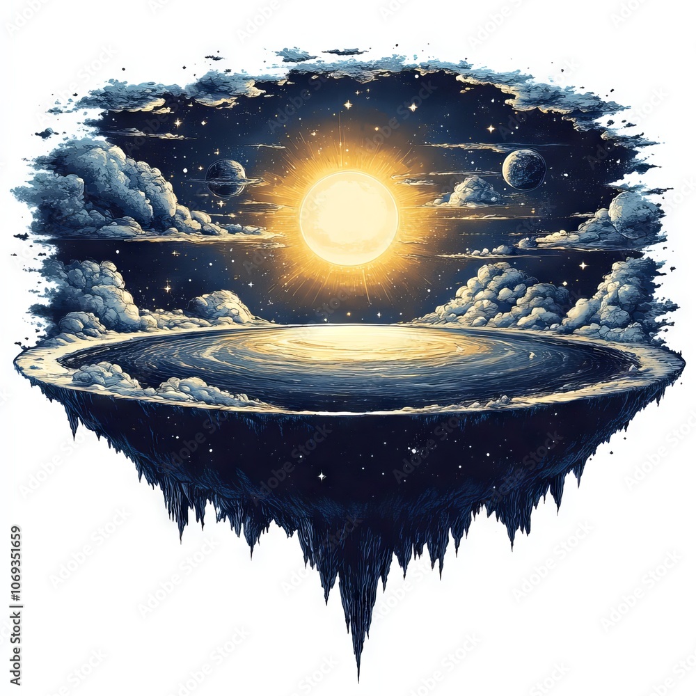 Flat Earth in space with sun and moon. Flat planet Earth conspiracy theory. Stock Photo | Adobe ...