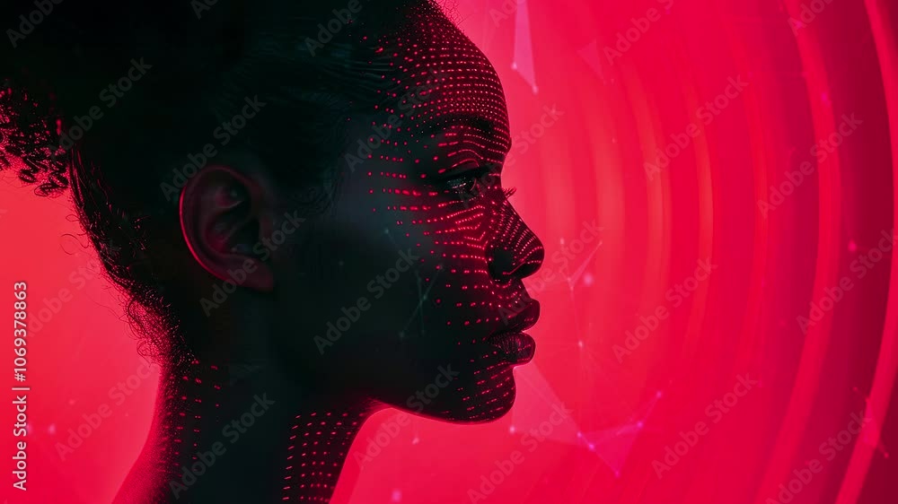 Black woman cyber security expert. With AI code illusminated overlay ...