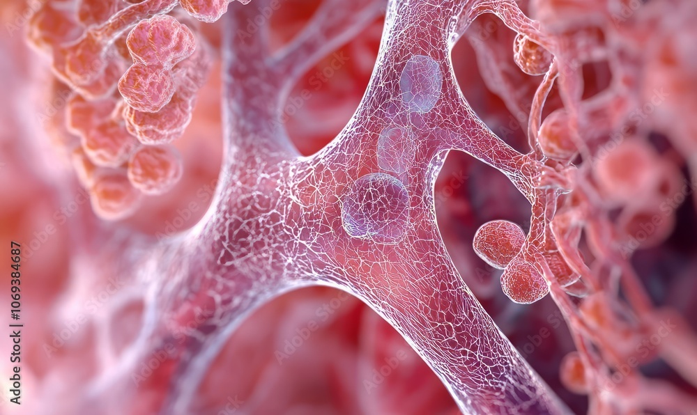 Microscopic view of lung tissue, highlighting the alveoli and air sacs ...