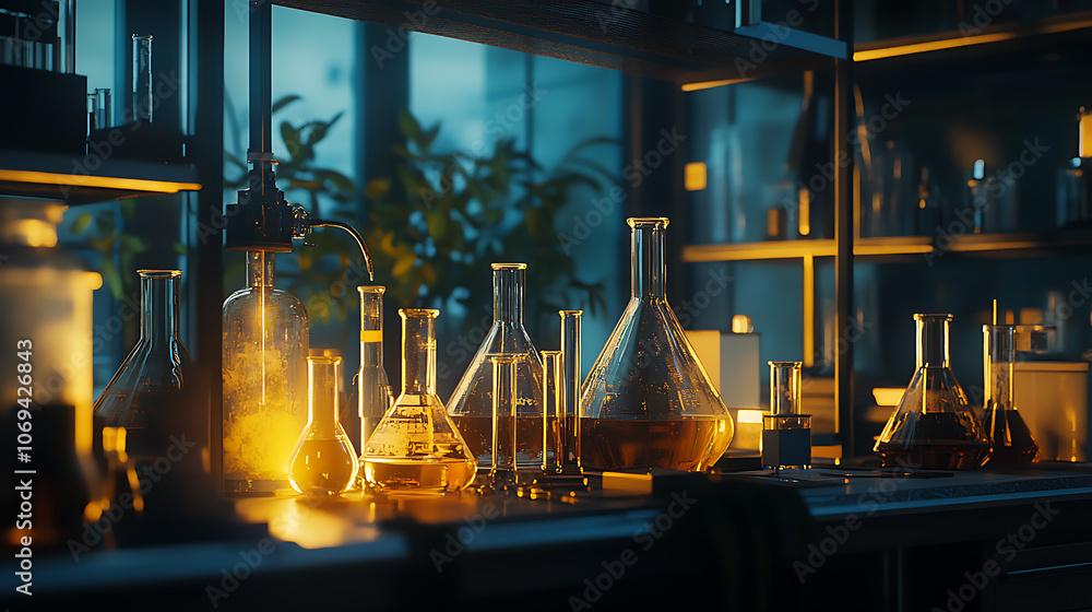Chemistry science theme enhanced by a captivating laboratory glassware ...