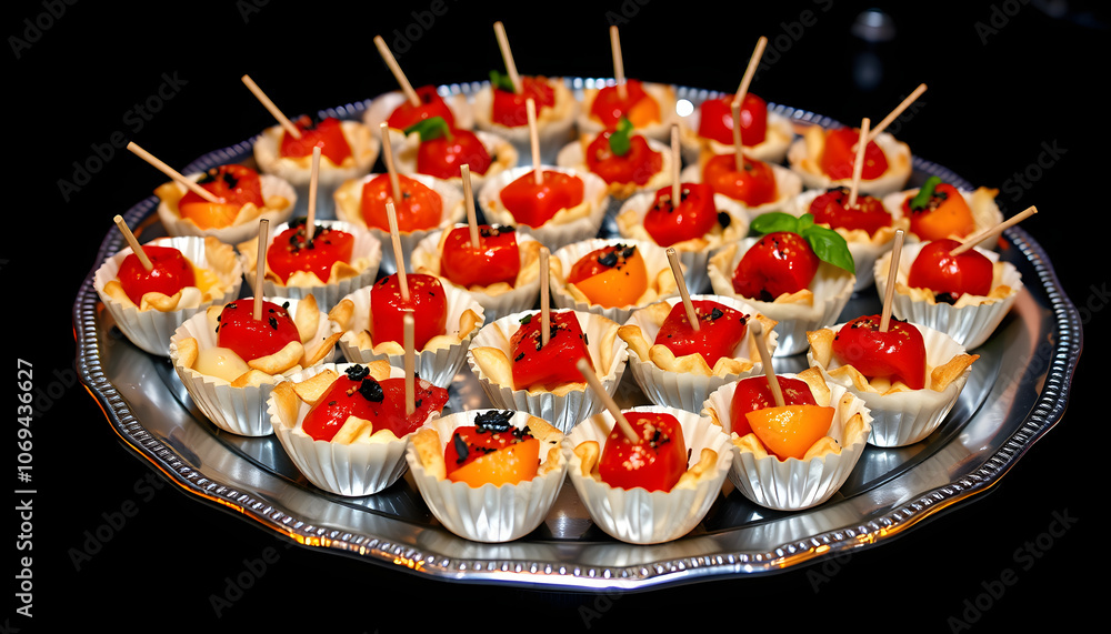 Silver plate full of appetizers finger food starters at party isolated ...