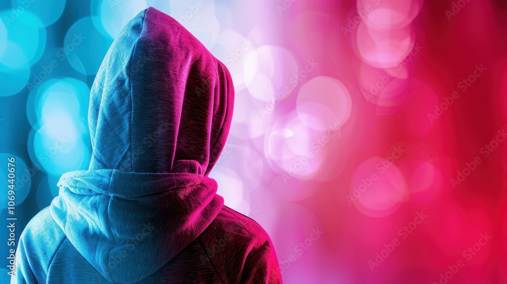 A hooded figure embodies the dark side of the web, blending into neon ...