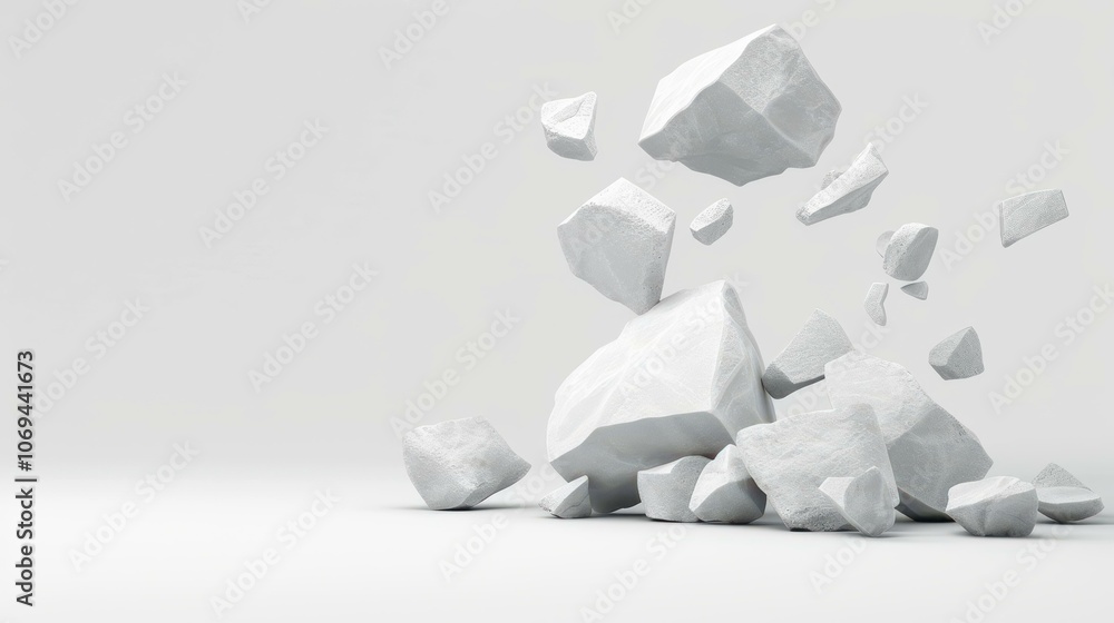 Explore the beauty of rocks in motion as they fall against a white ...