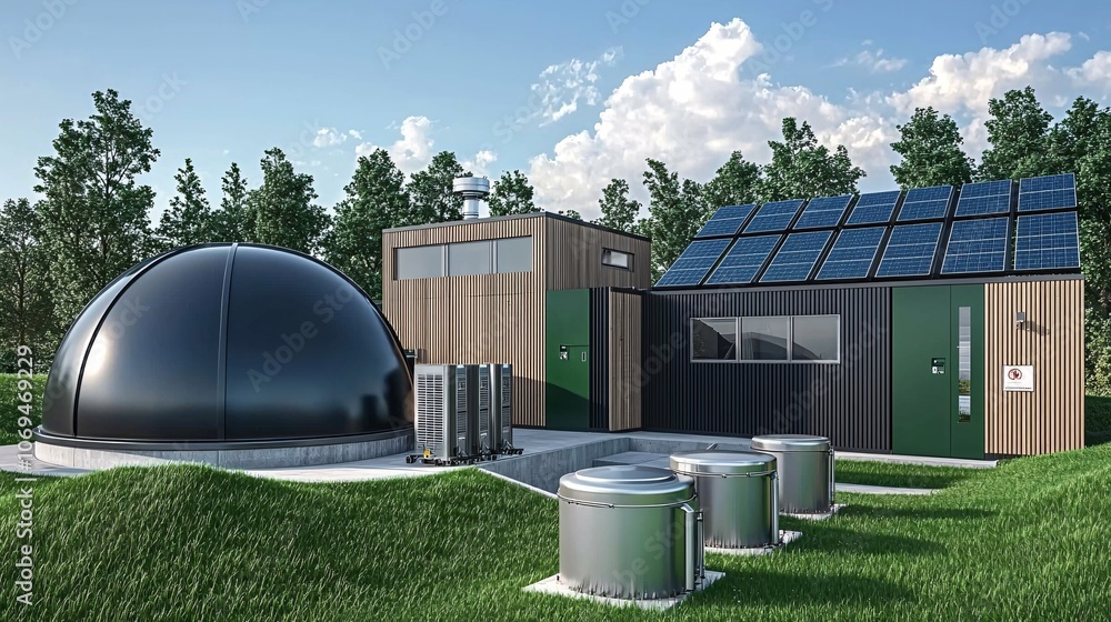 Organic waste to biogas conversion visual with arrows showing each ...