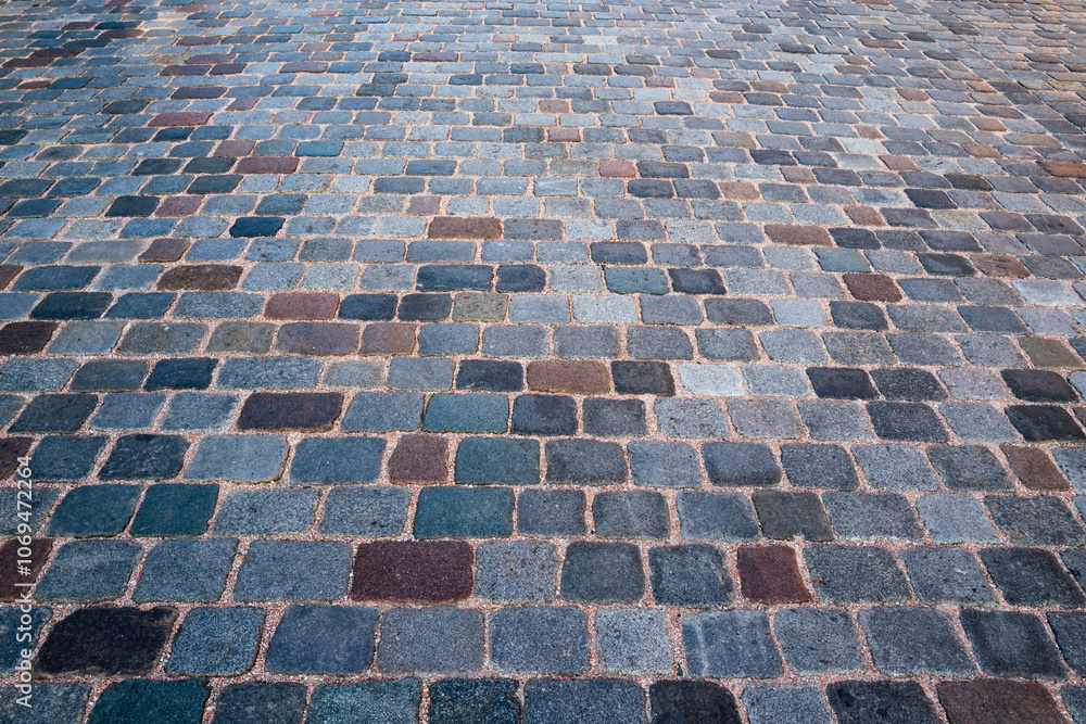 Pavement road. Background of bricks road. Stone cladding pavement ...