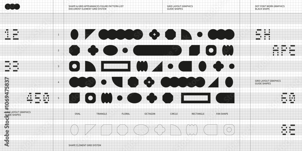 Shape element layout graphic design with dot font lettering typo and ...