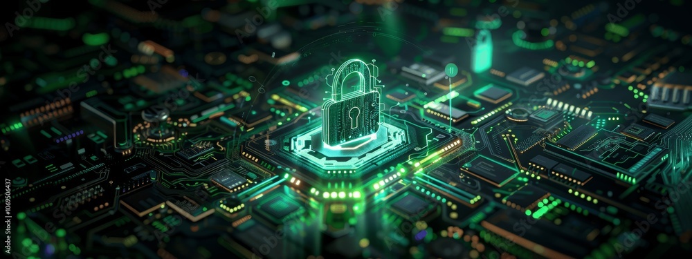 Digital Security Cyber Protection Computer Lock Padlock Circuit Board ...