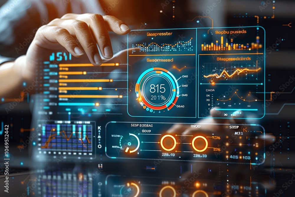 Data Scientist Analyzing Virtual Screen Business Dashboard with KPI ...