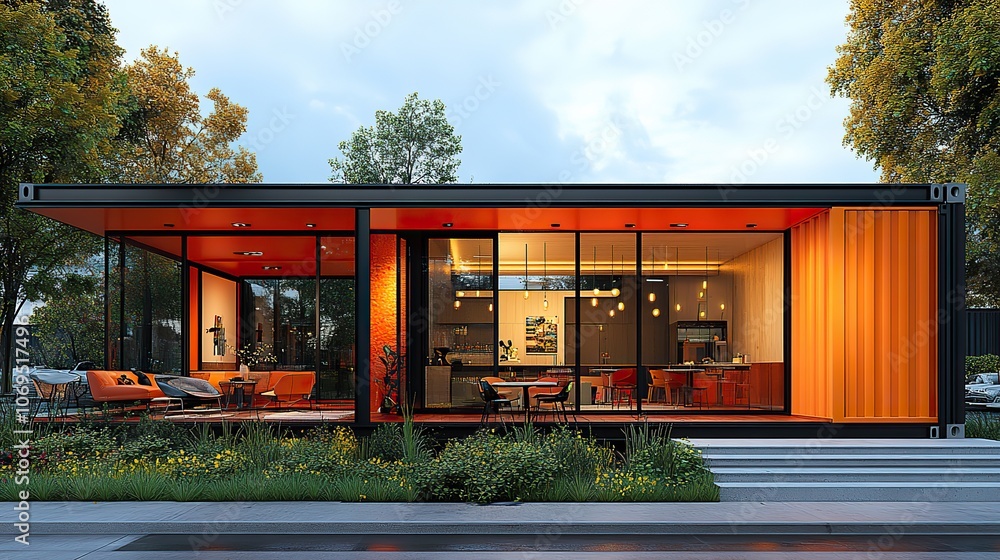 A 3D illustration portrays a 20-foot container cafe, showcasing ...