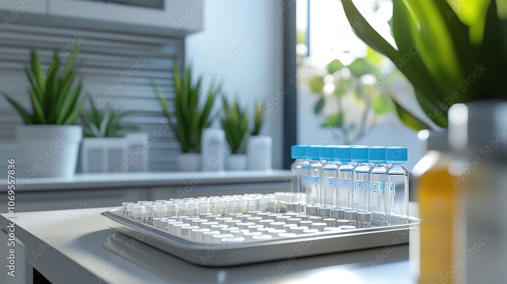 OPV Vaccine OPV Vaccine Laboratory setup with test tubes and plants ...