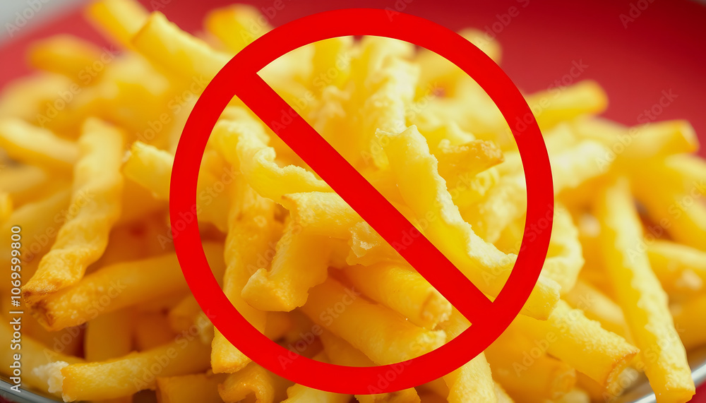 Red circle with a line through it over delicious crinkle-cut fries ...