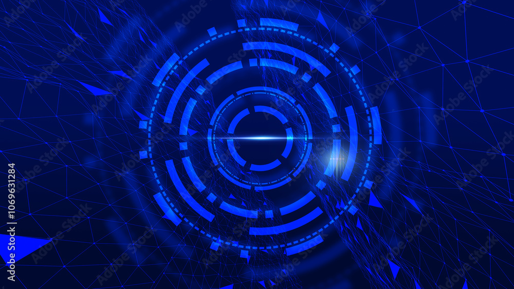 Abstract geometric background connecting dots as plexus in blue. tech circle and technology ...