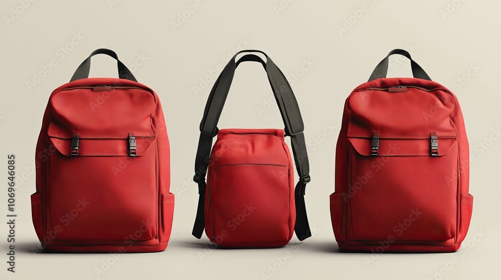 Red backpack mockup, shown in vector format, displaying the front view ...