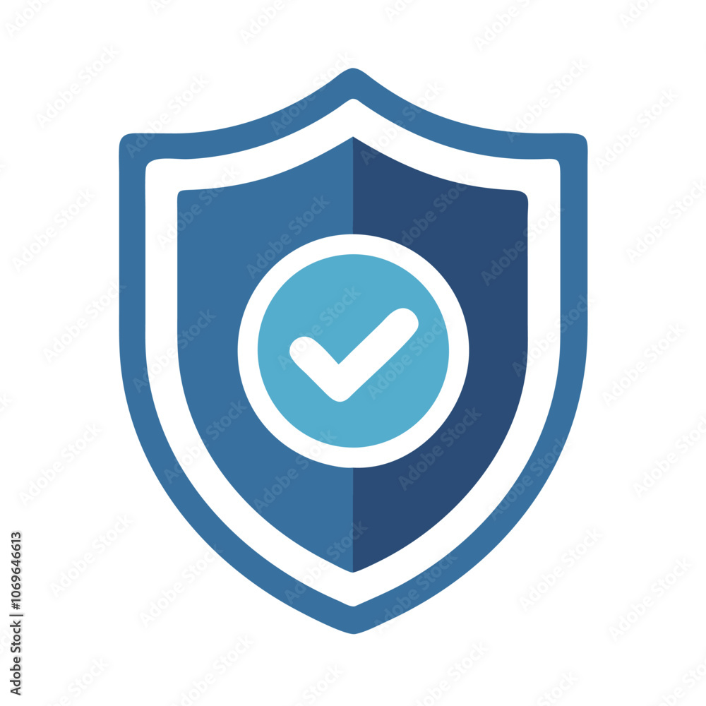 Blue Shield Icon with Check Mark Symbol, Stylized blue shield icon ...