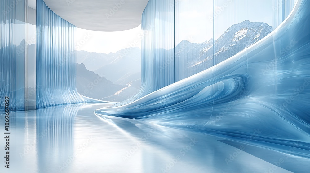 This glossy ribbed glass frame illustration emphasizes transparent wavy ...