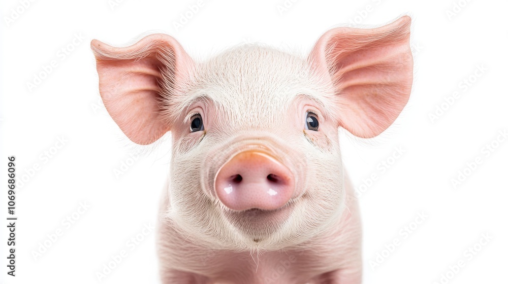 92.A young pig with big, expressive eyes and a slight smile, facing ...