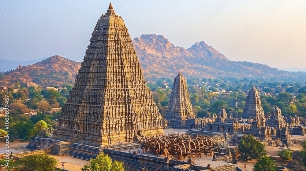 A picturesque view of the Vijaya Vittala Temple in Hampi, showcasing ...