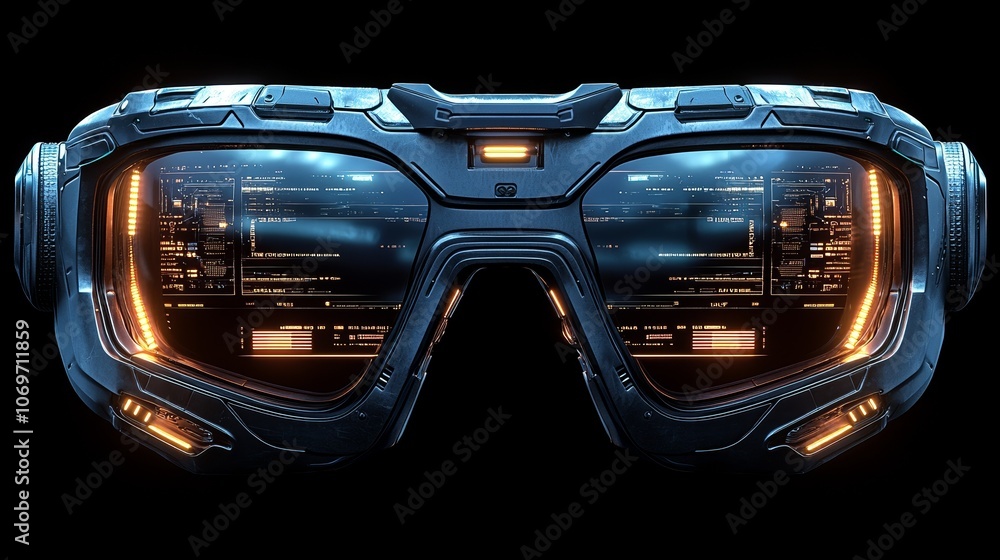 Future oriented high-tech sunglasses with dark reflective lenses and ...