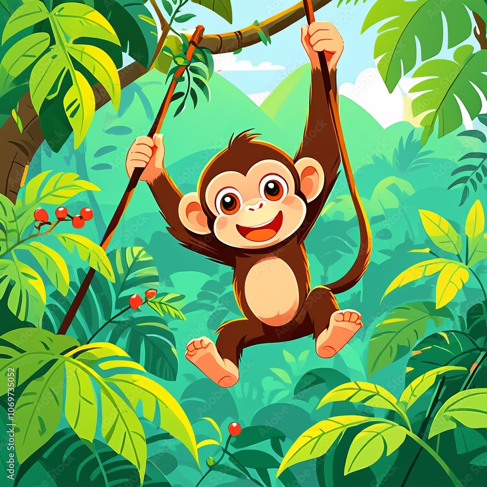 Cartoon Monkeys In A Jungle