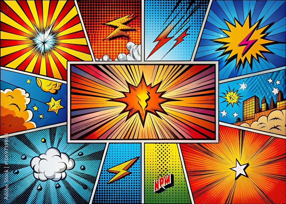 Dynamic Comic Book Action Layout Background with Power Fx Illustration ...