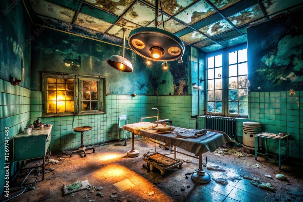 Eerie Scene of a Creepy Surgery in an Old, Filthy Hospital Room with ...